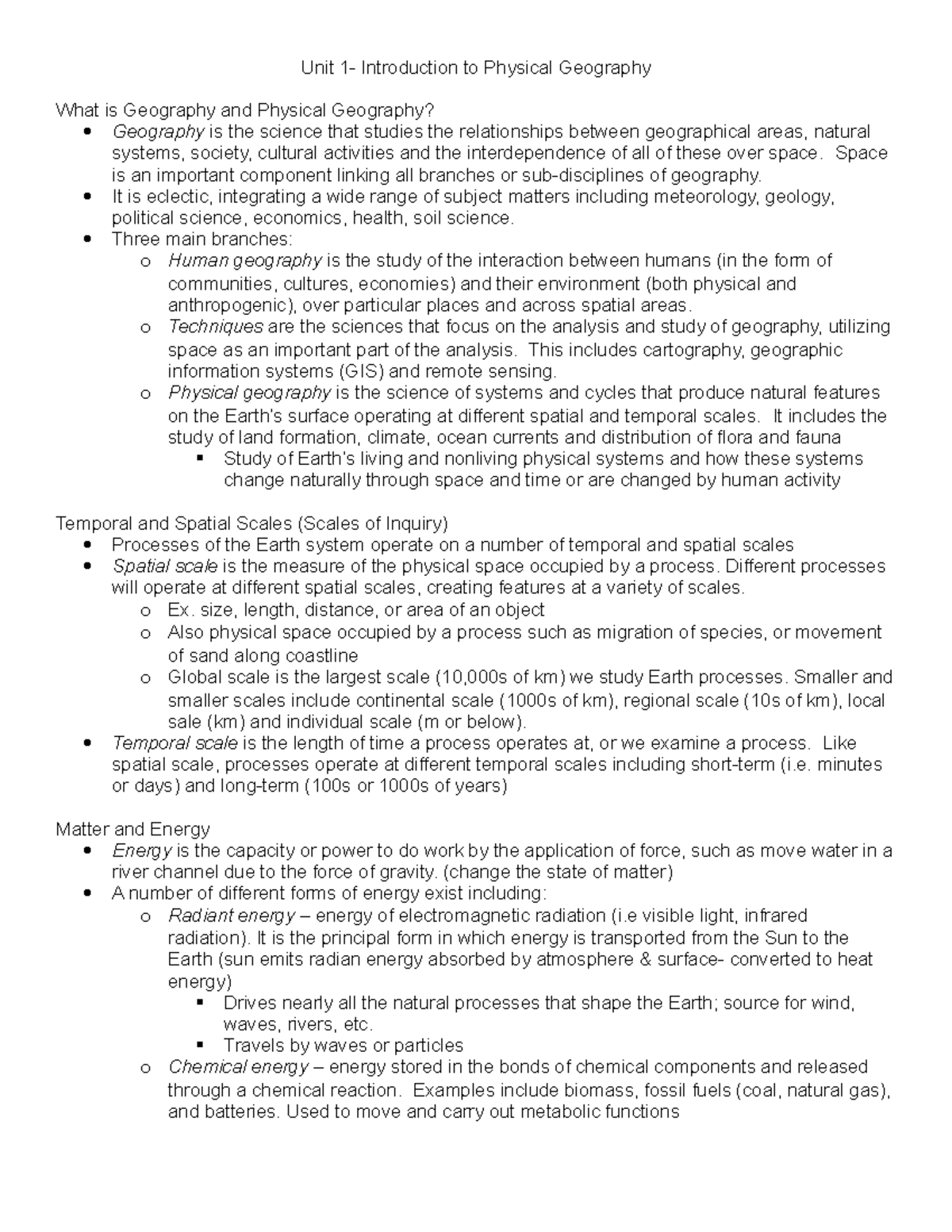 Unit 1 Notes - Unit 1- Introduction to Physical Geography What is ...