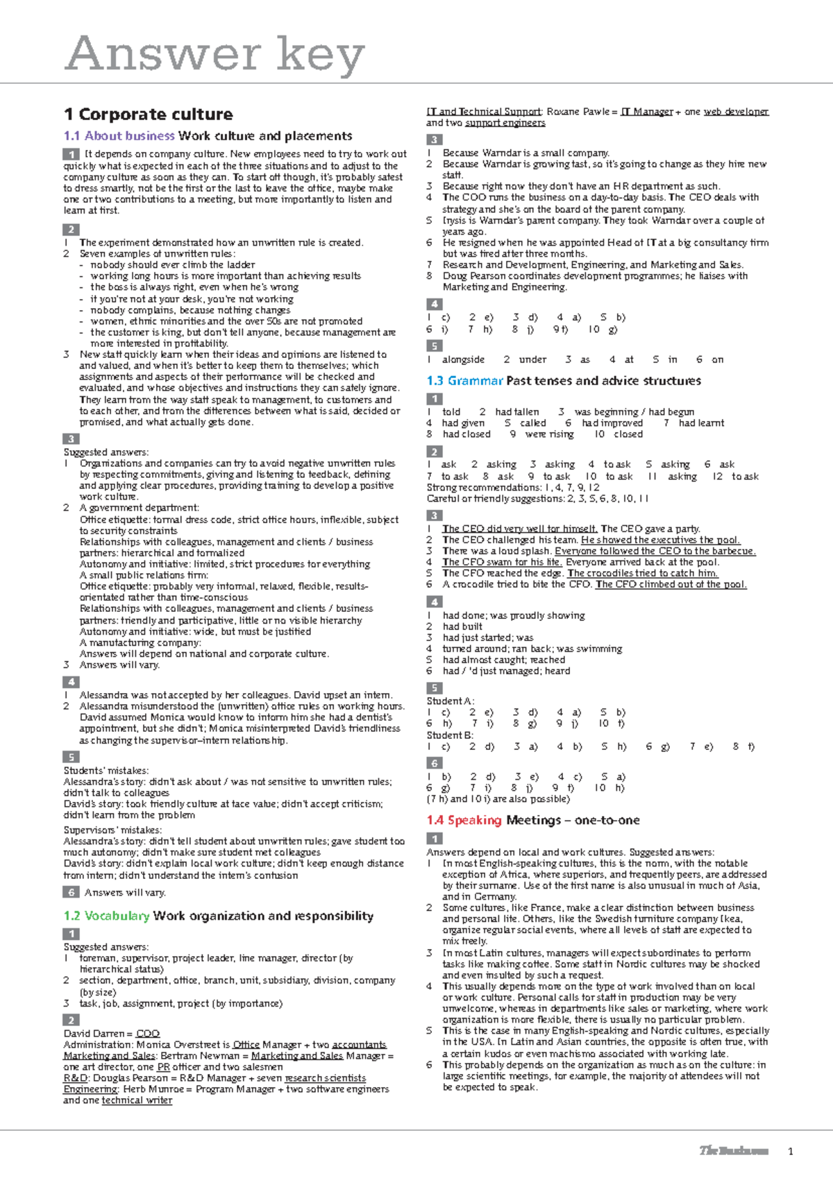 The Business Intermediate Answer Key - Business English - Studocu