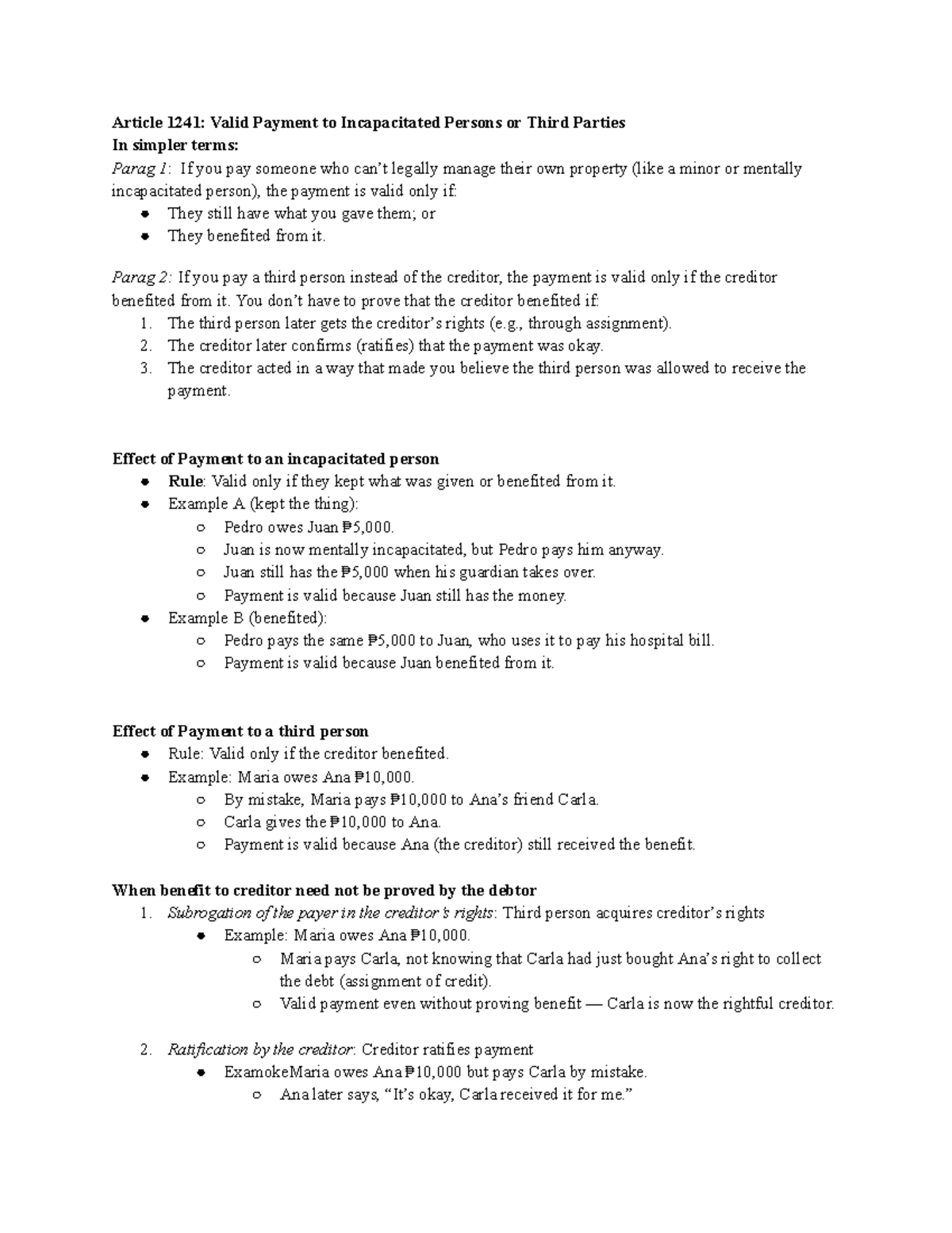 Articles 1241-1261: Valid Payments and Legal Obligations Explained ...