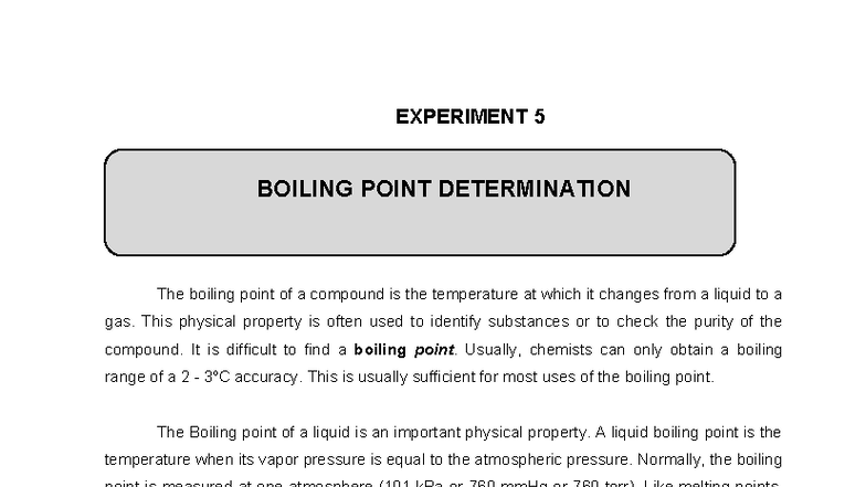 Experiment 5: Boiling Point Determination in Organic Compounds - Studocu