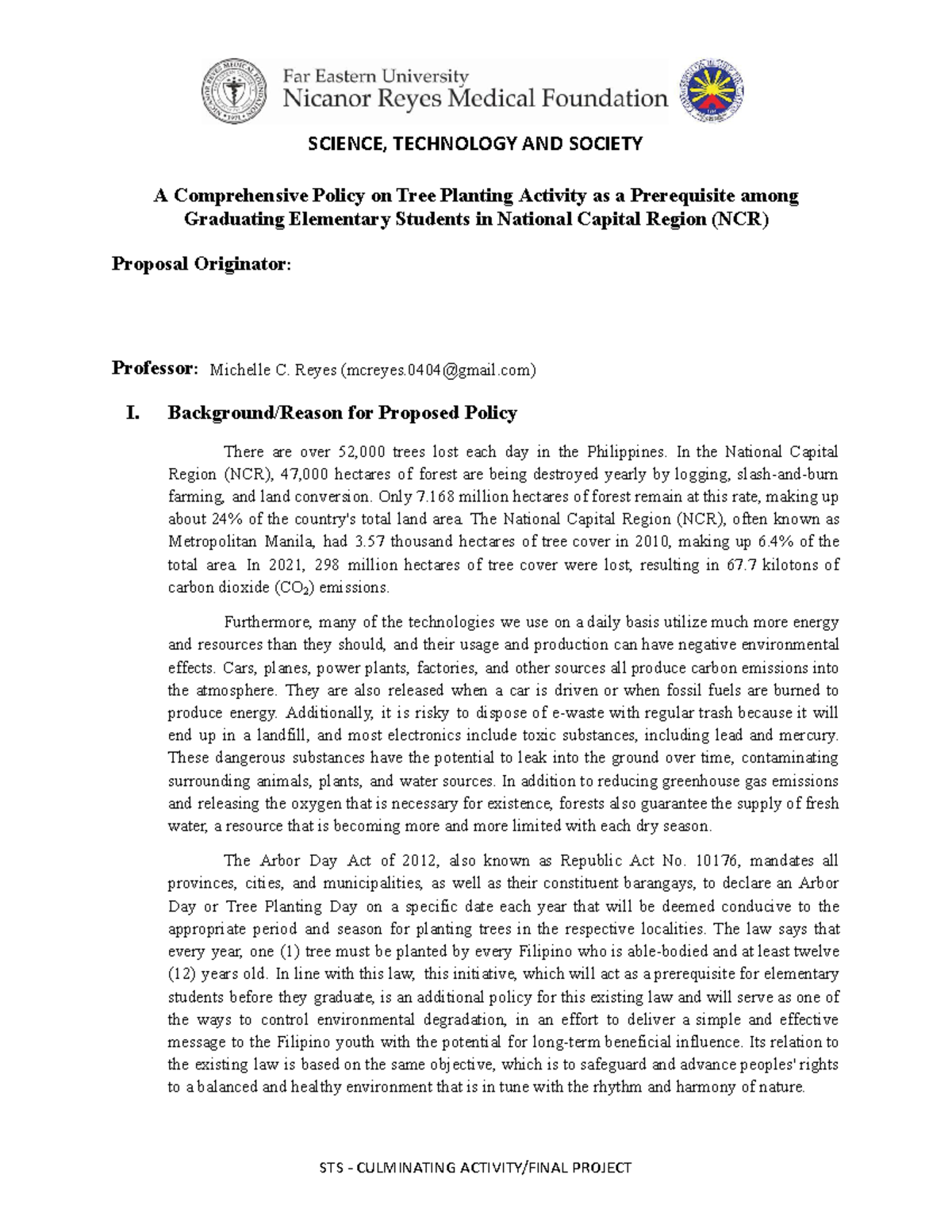 STS Sample Policy Proposal 2024 - A Comprehensive Policy on Tree ...
