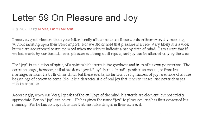 Letter 59: On Pleasure and Joy - Insights from Seneca - Studocu