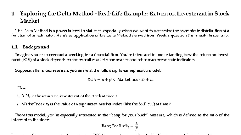 Exploring the Delta Method: ROI in Stock Market (Course Code: 1) - Studocu