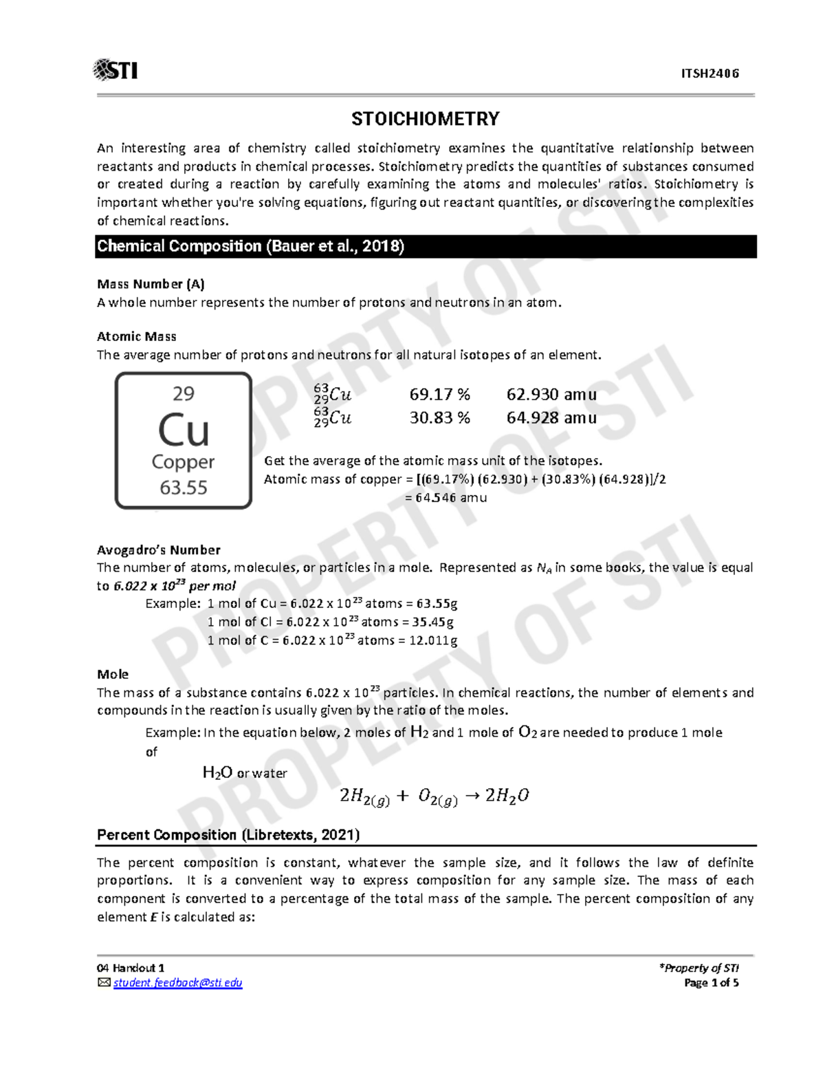 ITSH2406 Stoichiometry: Balancing Equations & Reaction Types - Studocu