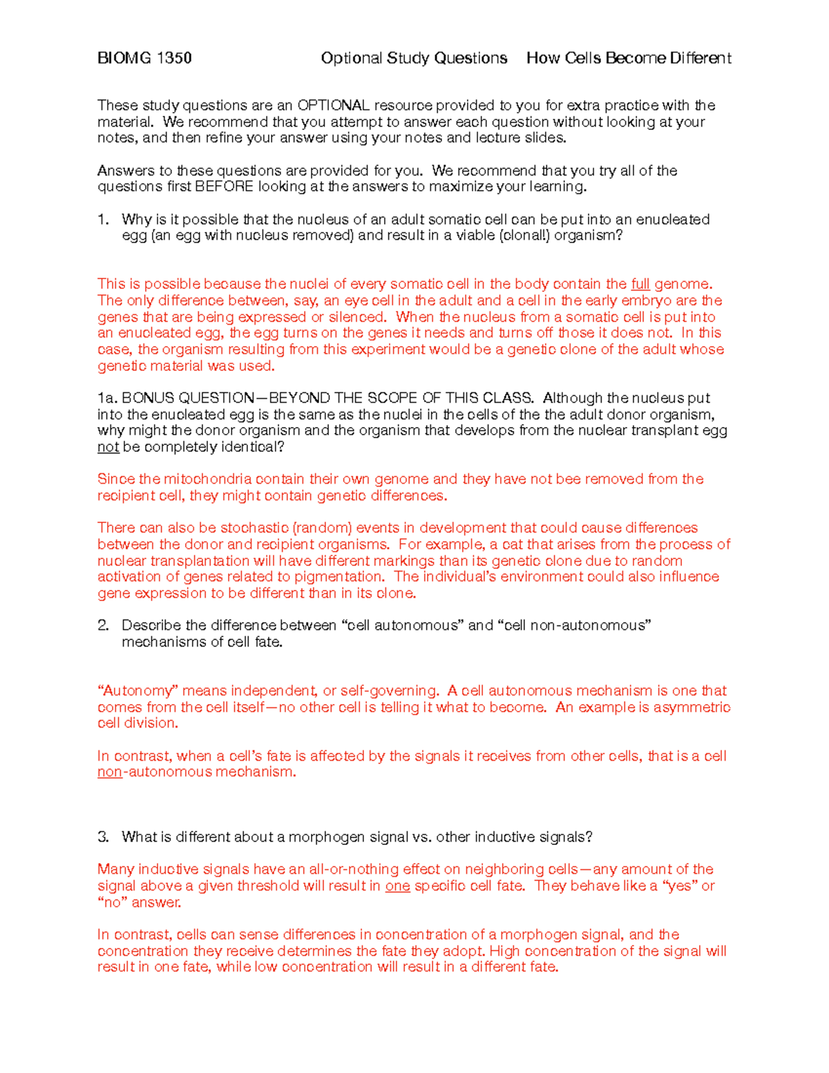 BIOMG 1350 Optional Study Questions: Cell Differentiation - Studocu