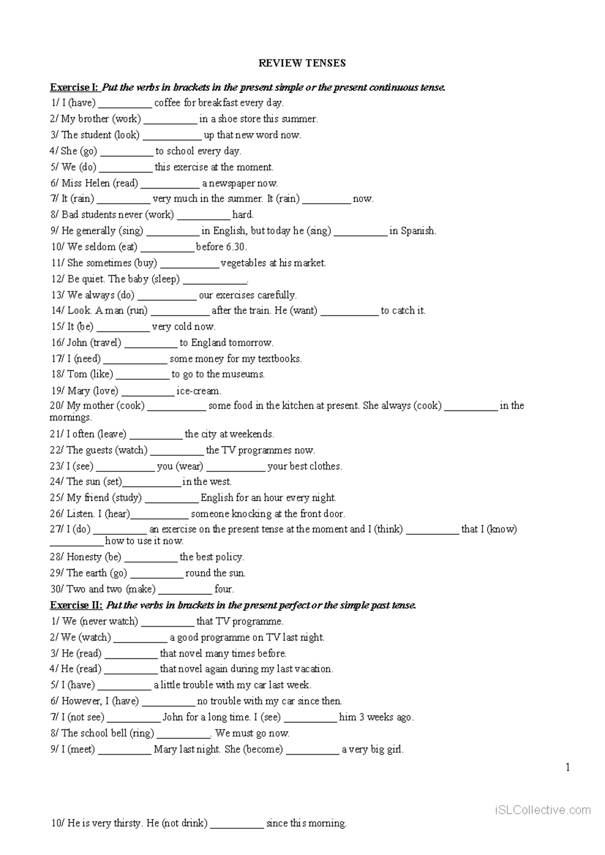 REVIEW TENSES: Present Simple & Continuous Exercises - Studocu