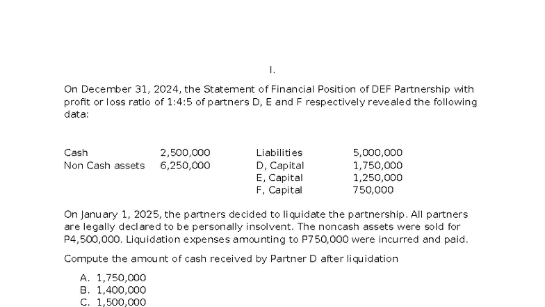 Partnership-Liquidation 2: Financial Position & Cash Distribution Analysis - Studocu