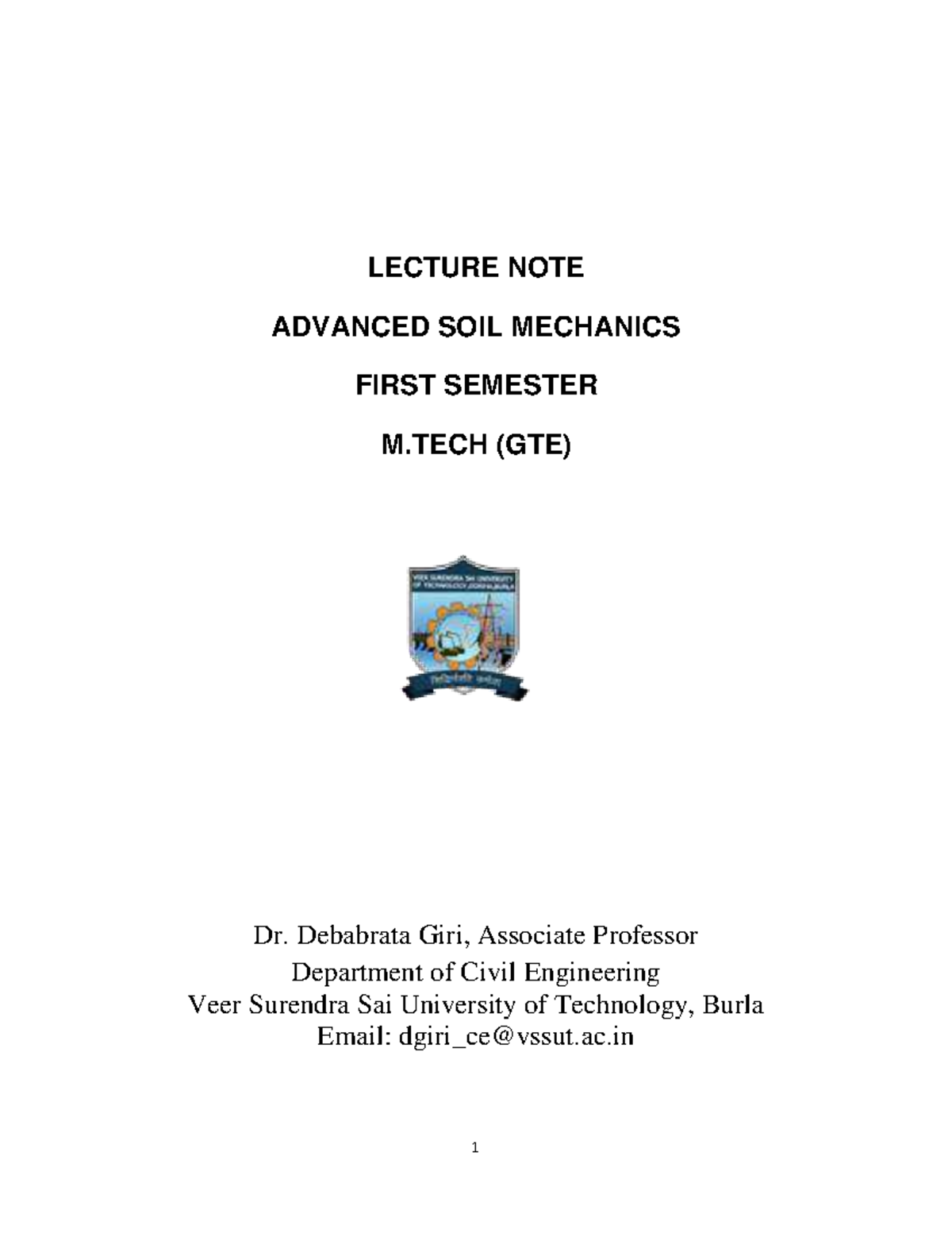 Lecture Notes on Advanced Soil Mechanics (M GTE) - Consolidation Theory ...