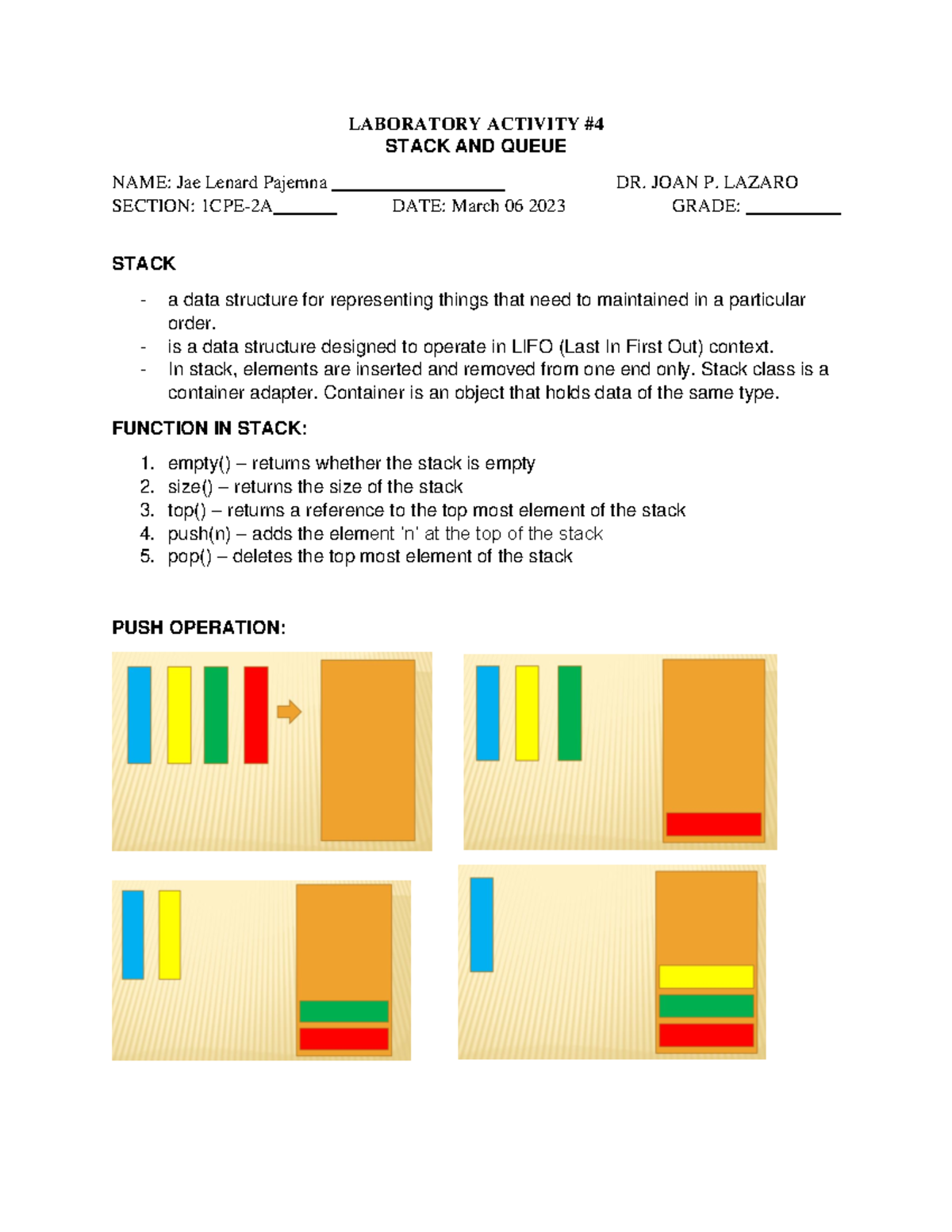 Lab Activity #42: Stack and Queue Implementation in C++ - Studocu