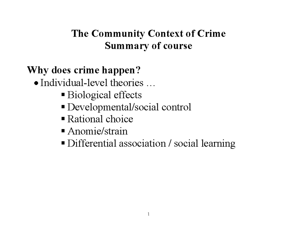 Community Context of Crime: Understanding Perceptions and Responses ...