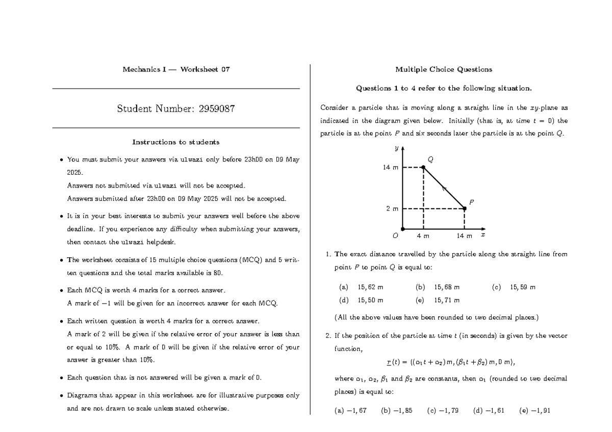 Mechanics I Worksheet 07: MCQs & Written Questions Practice - Studocu