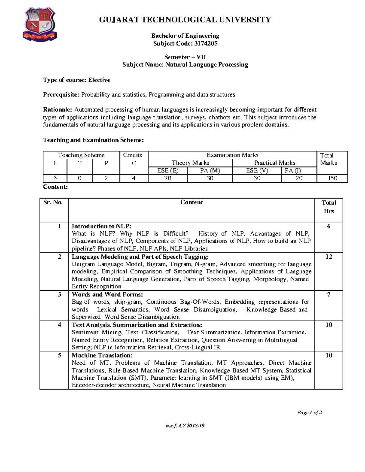 3174205 Natural Language Processing - Course Overview and Content - Studocu