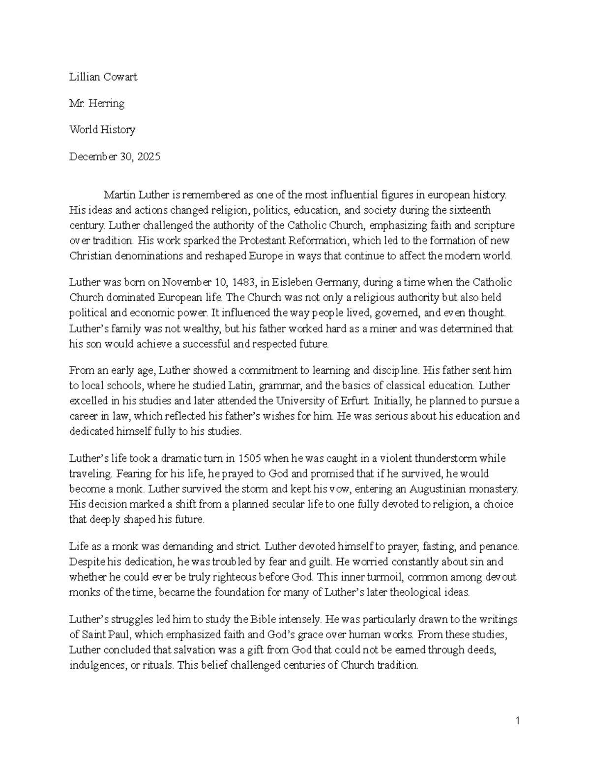 World History Essay: The Impact of Martin Luther on Europe - Studocu