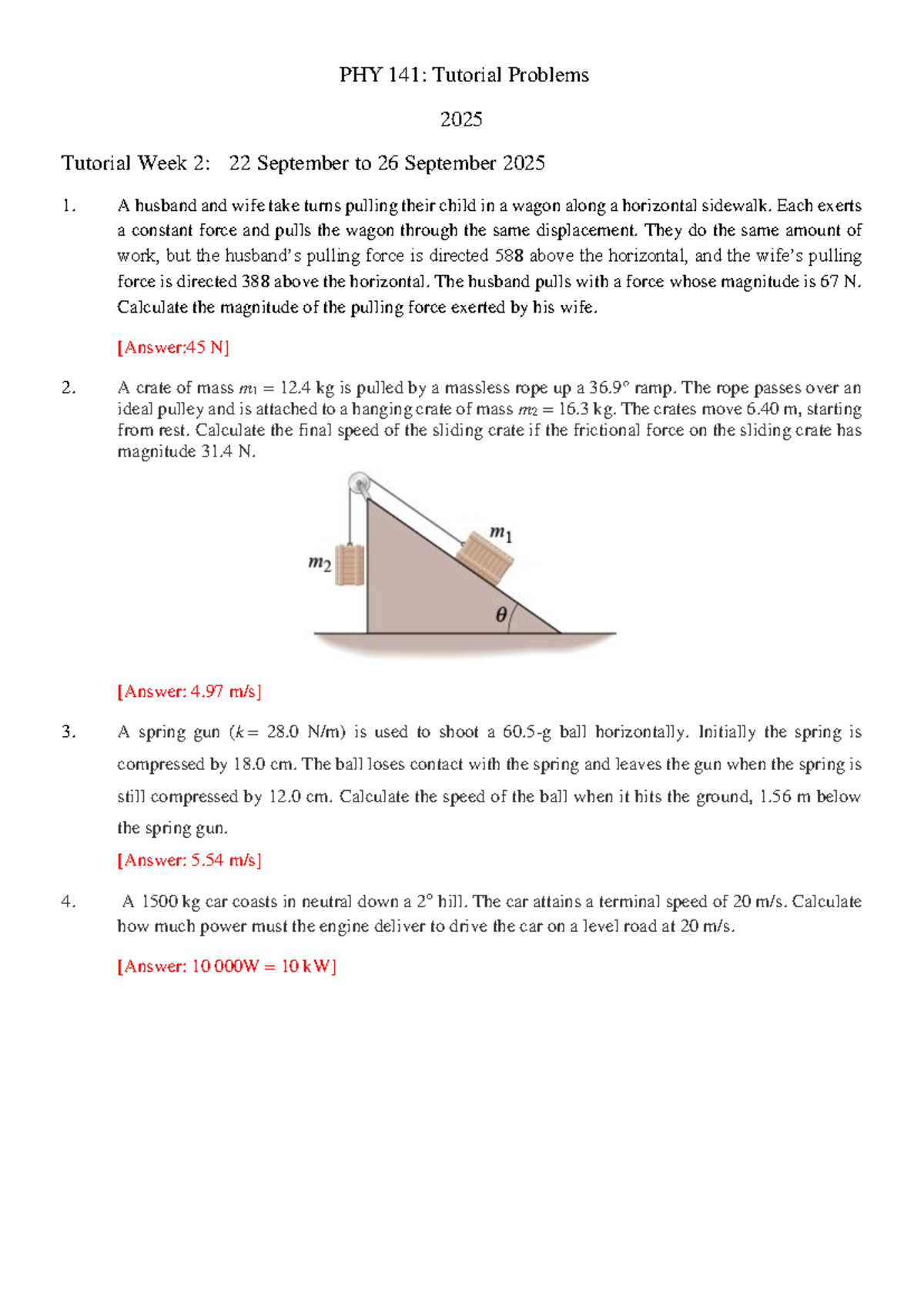 PHY 141: Tutorial Problems for Week 2 (22-26 Sept 2025) - Studocu