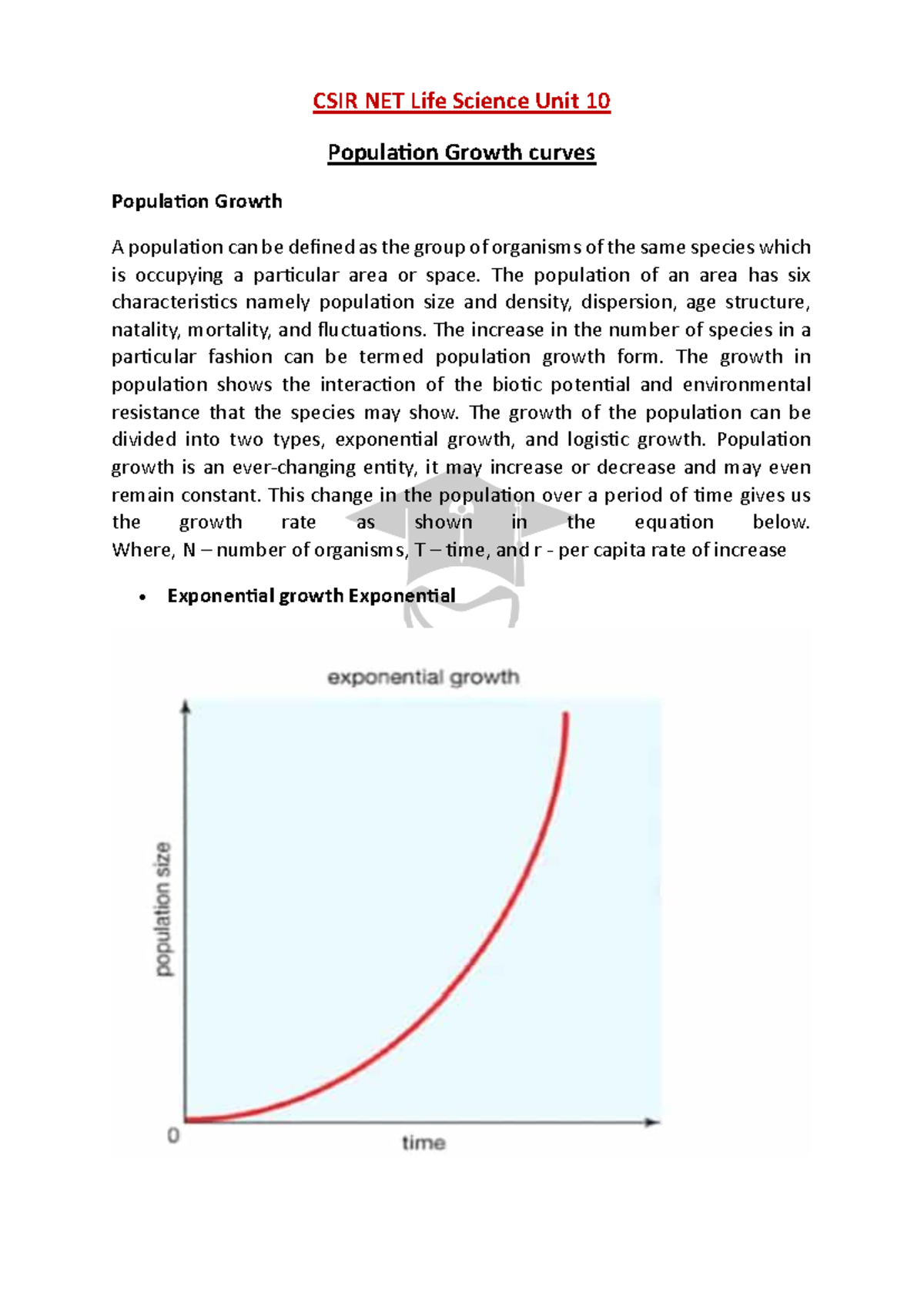 CSIR NET Life Science Unit 10: Population Growth Curves Notes - Studocu