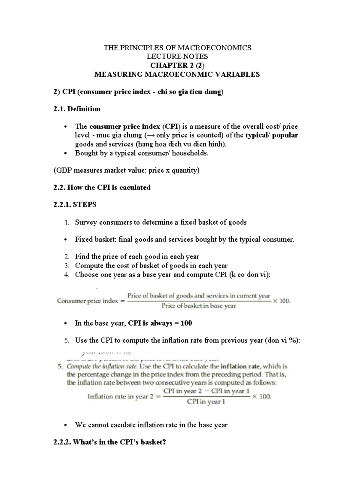 Principles of Macroeconomics (ECON 101) Lecture Notes: Chapter 2 - CPI ...