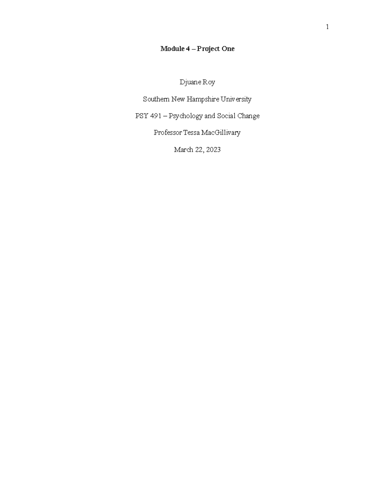 PSY 491 - Module 4 Project One: Social Change Advocacy Insights - Studocu