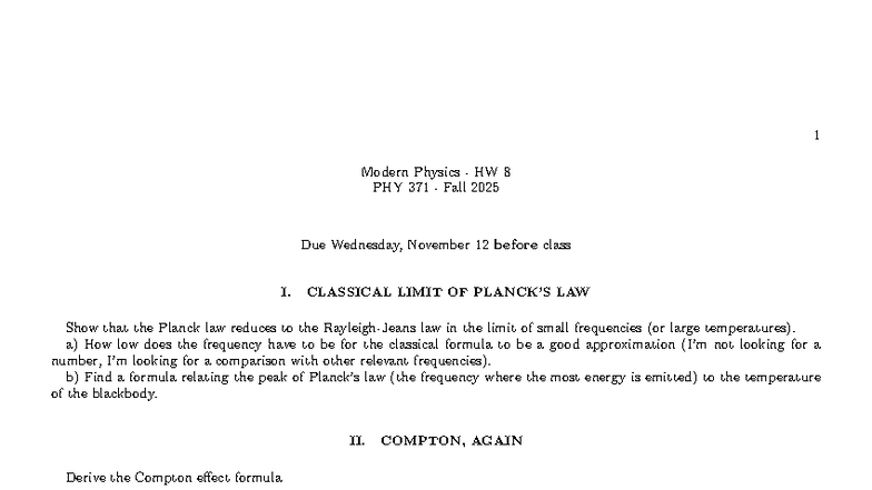Modern Physics HW 8 PHY 371: Classical Limit & Photoelectric Effect ...