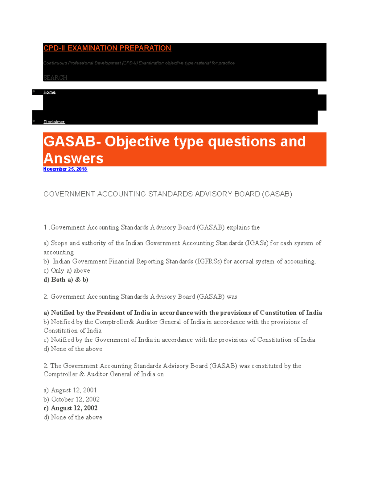 CPD-II Paper-1: GASAB Objective Type Questions & Answers - Studocu