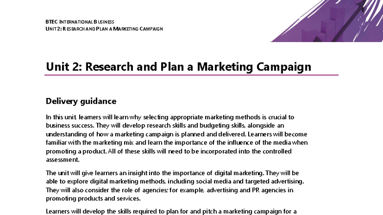 BTEC International Business Unit 2: Marketing Campaign Research ...