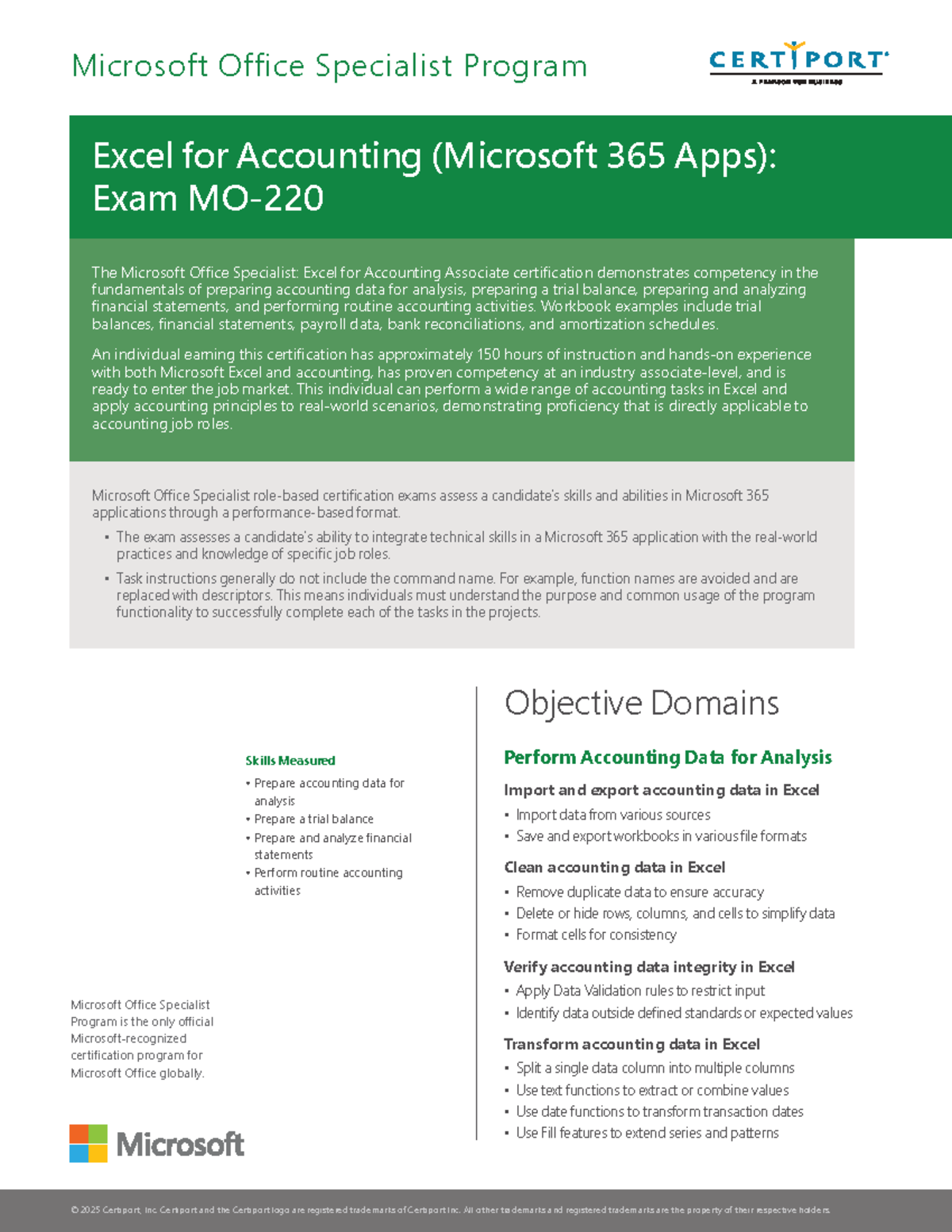 MOS 365 Excel for Accounting Associate Exam Overview - Studocu