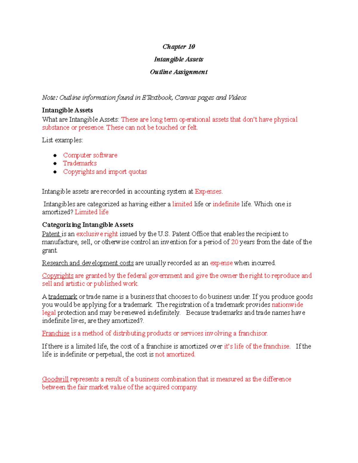 Chapter 10 - Intangible Assets Overview and Key Concepts - Studocu