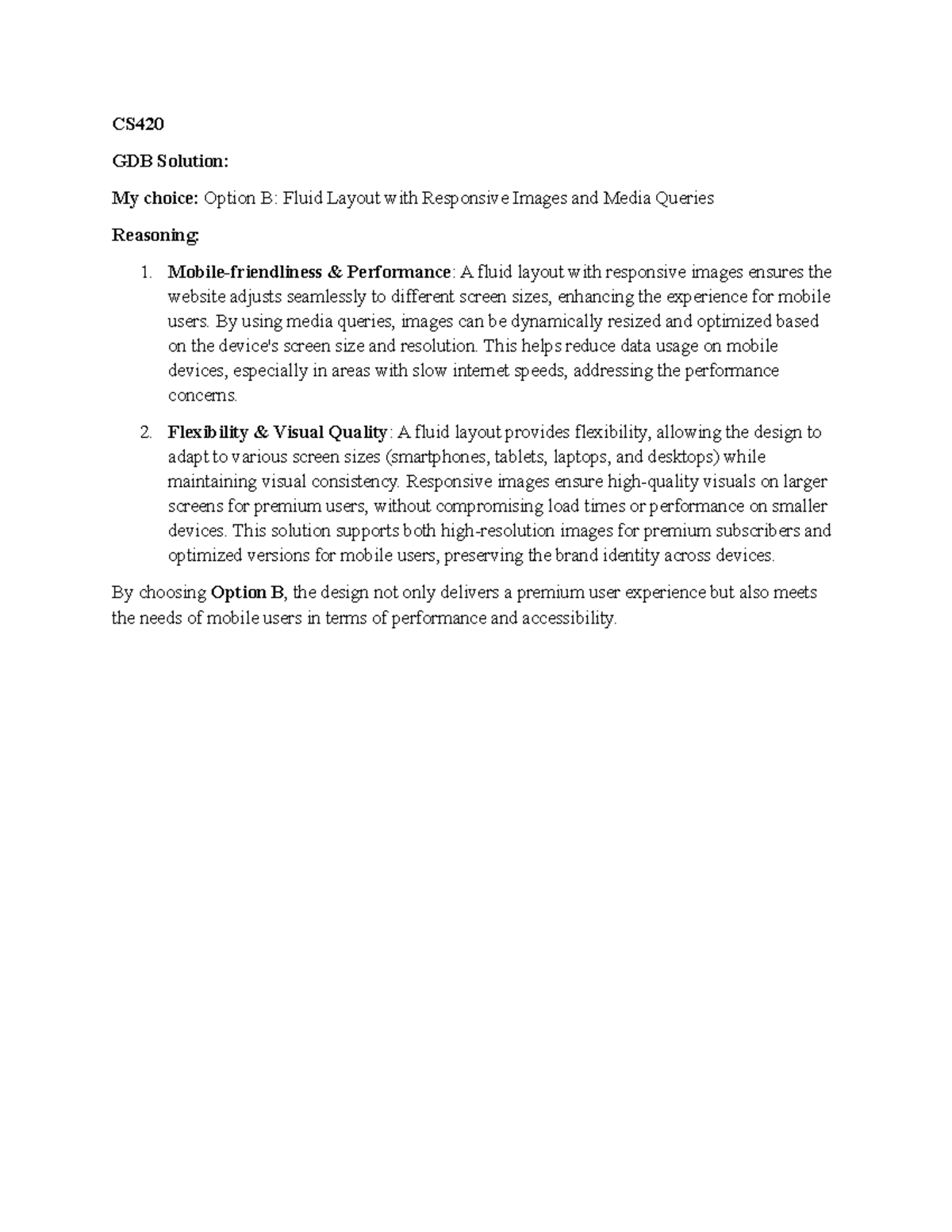 CS420 GDB Solution: Option B - Fluid Layout & Responsive Design Insights - Studocu