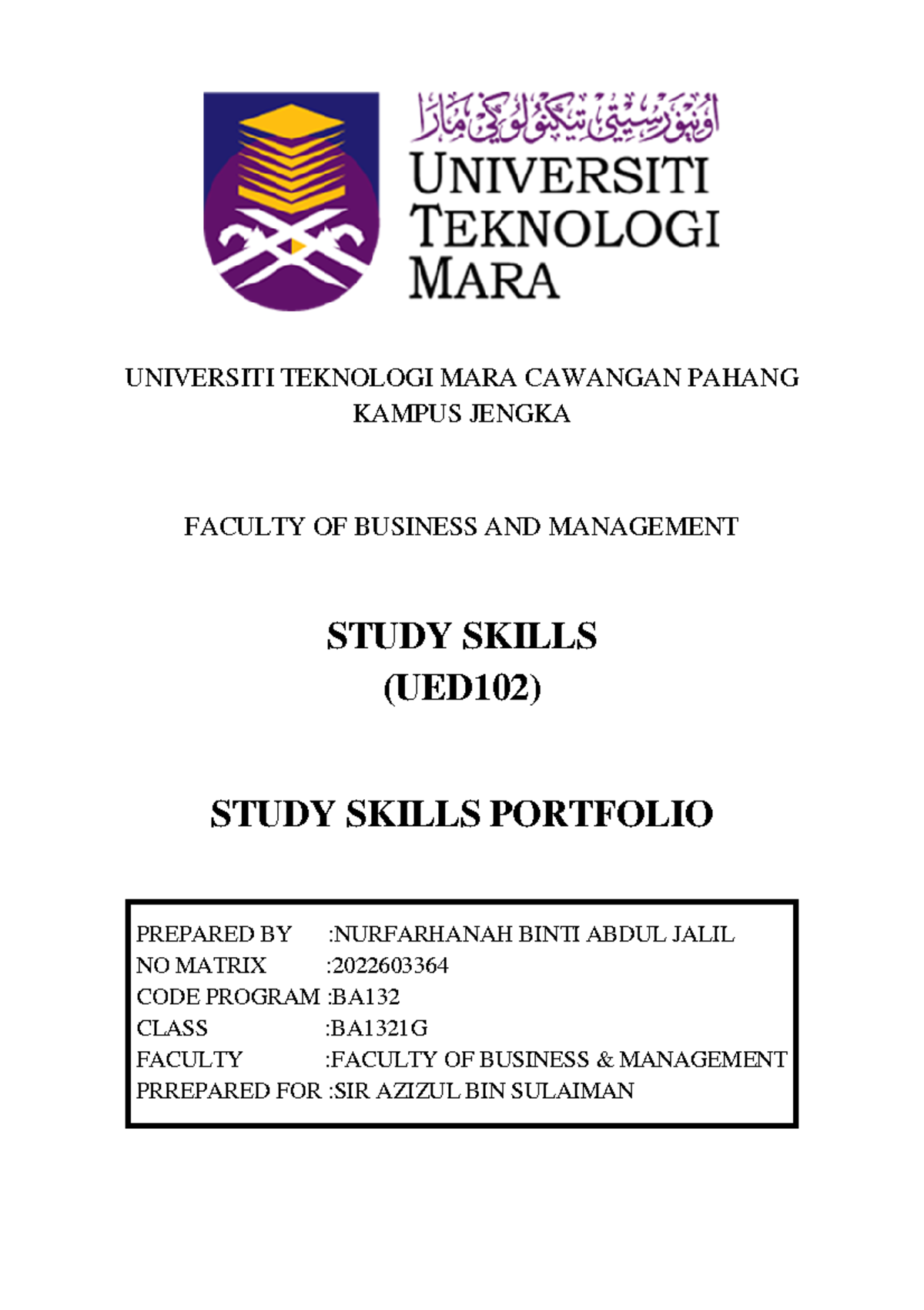 UED 102 - Study Skills E-Portfolio Insights and Strategies - Studocu