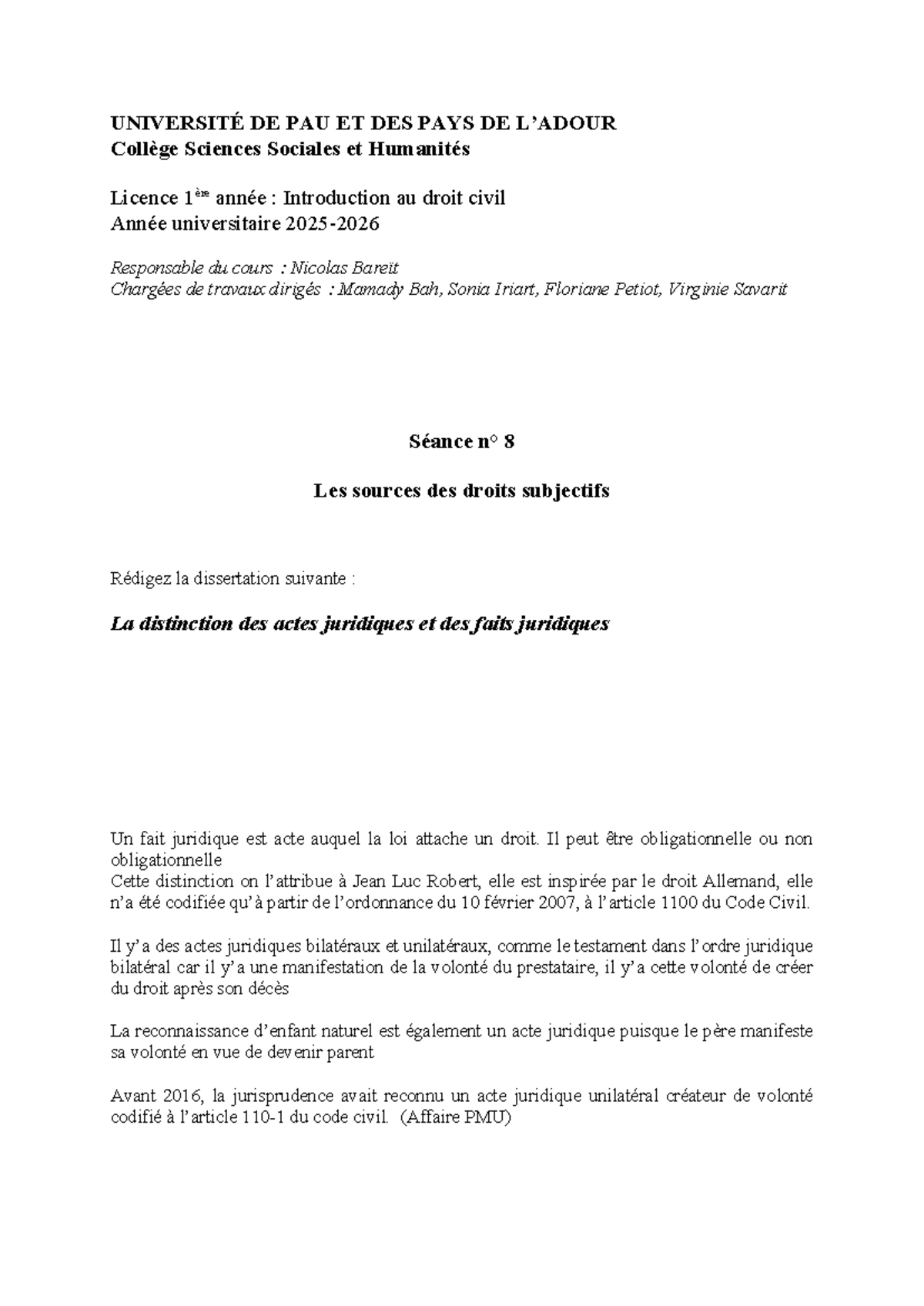 TD 8 - La Distinction des Actes et Faits Juridiques en Droit Civil ...