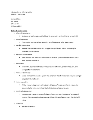 Chapter 4 worksheet - Introduction to Criminal Justice Module 4 ...