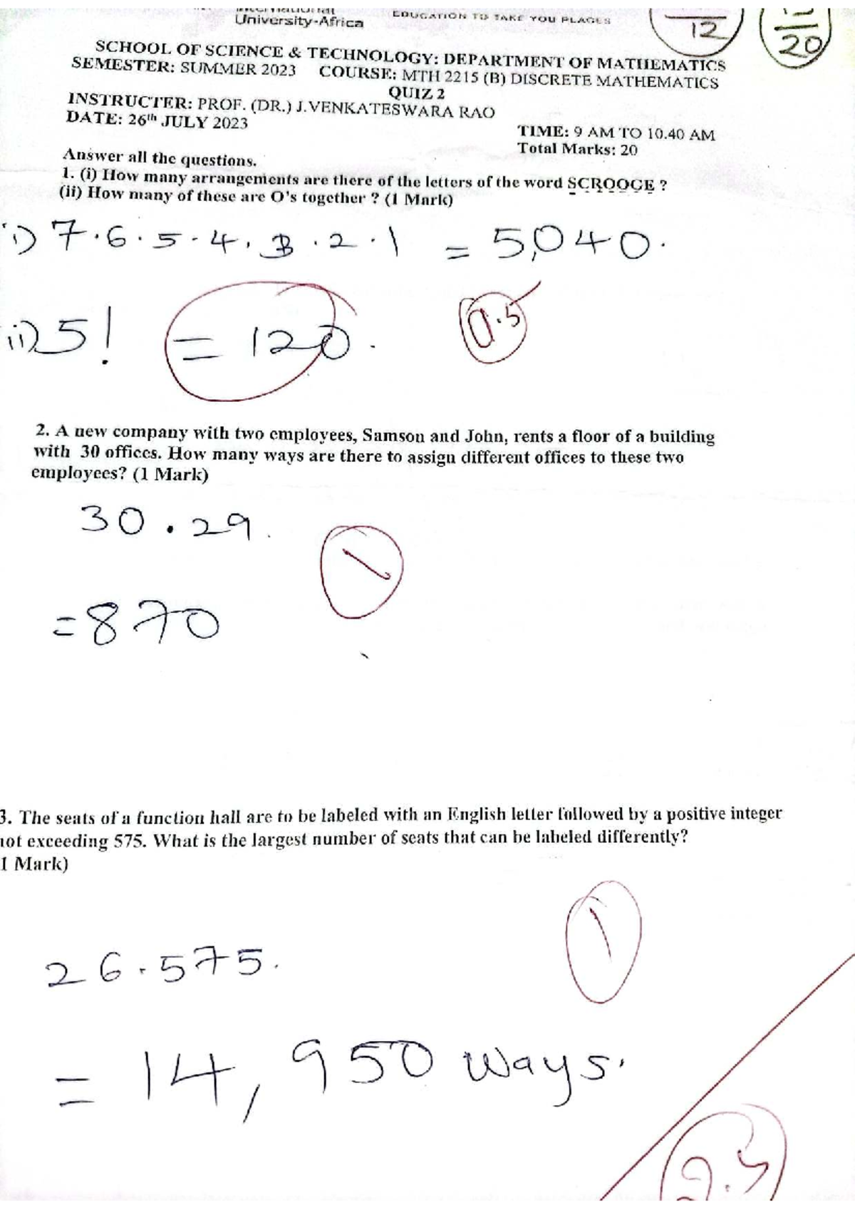 MTH 2215 Discrete Mathematics Quiz 2 - Summer 2023 - Studocu