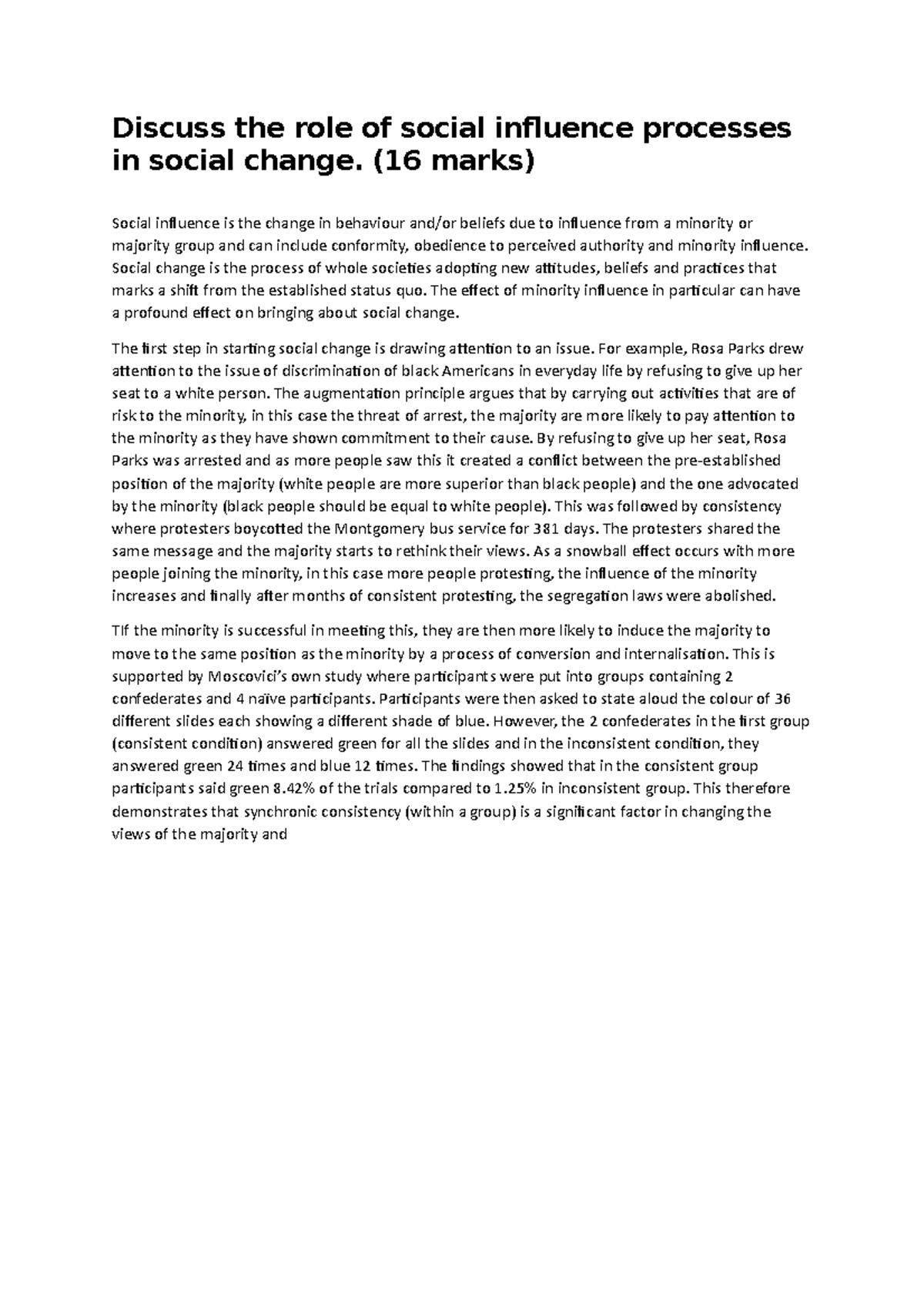 Social Influence Processes and Their Role in Social Change - Studocu