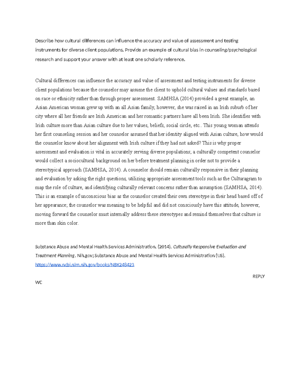 CNL509 Topic 8 DQ1: Cultural Bias in Assessment for Diverse Clients ...
