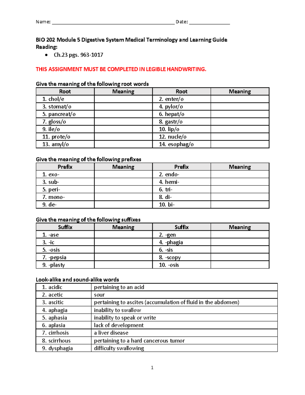 BIO 202 Module 5 Digestive System Learning Guide & Terminology - Studocu