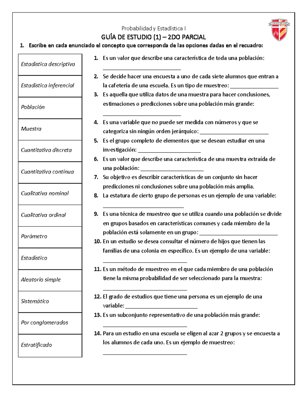 Probabilidad y Estadística I - Guía de Estudio 2DO PARCIAL - Studocu