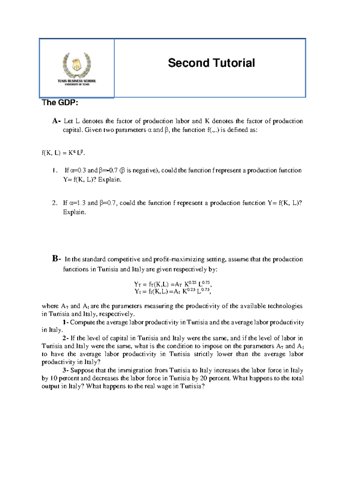 TD2 - Insights on Macroeconomics: Production Functions & Labor Dynamics ...