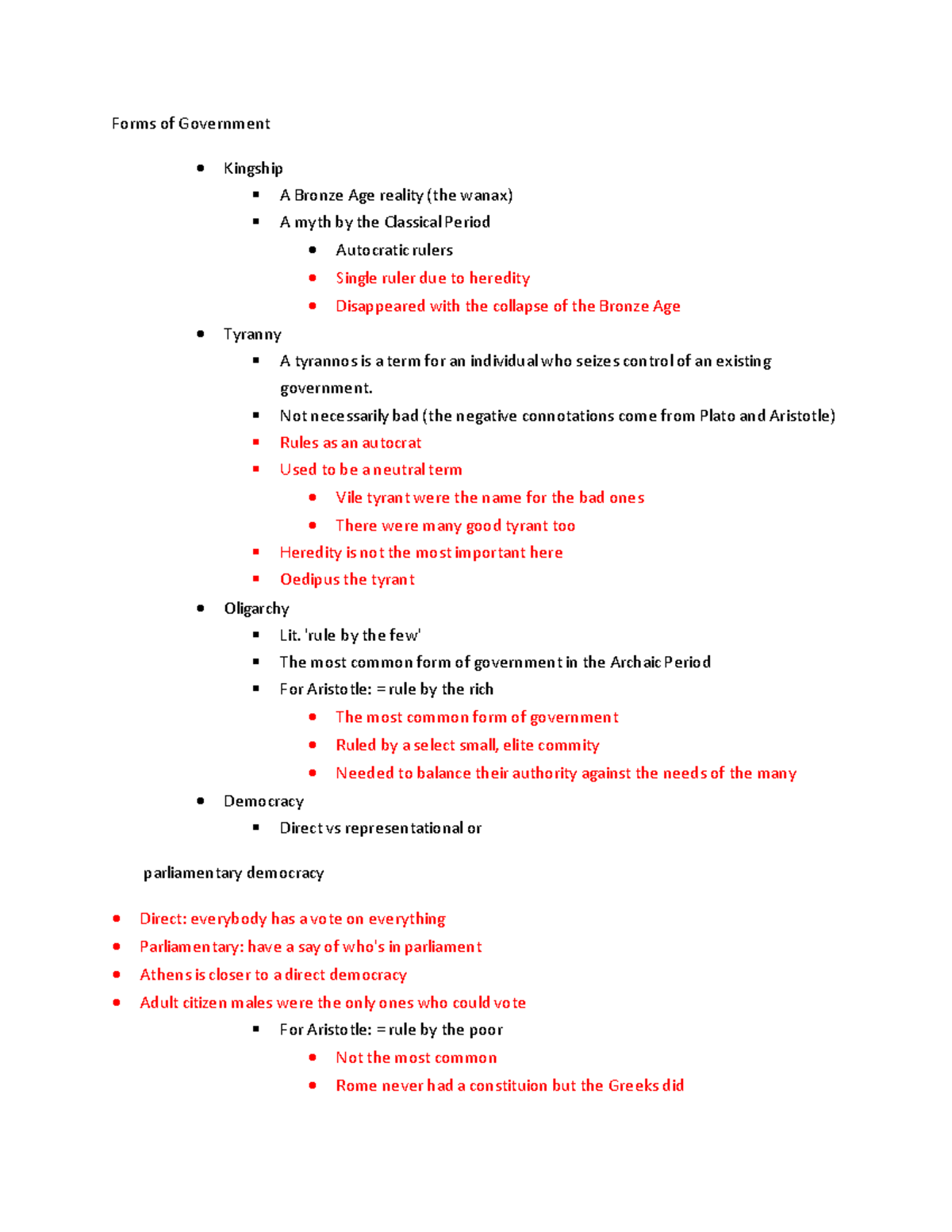 Greek Democracy study notes - Forms of Government - Kingship A Bronze ...