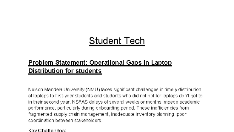 NMU Student Tech Problem Statement: Laptop Distribution Gaps - Studocu