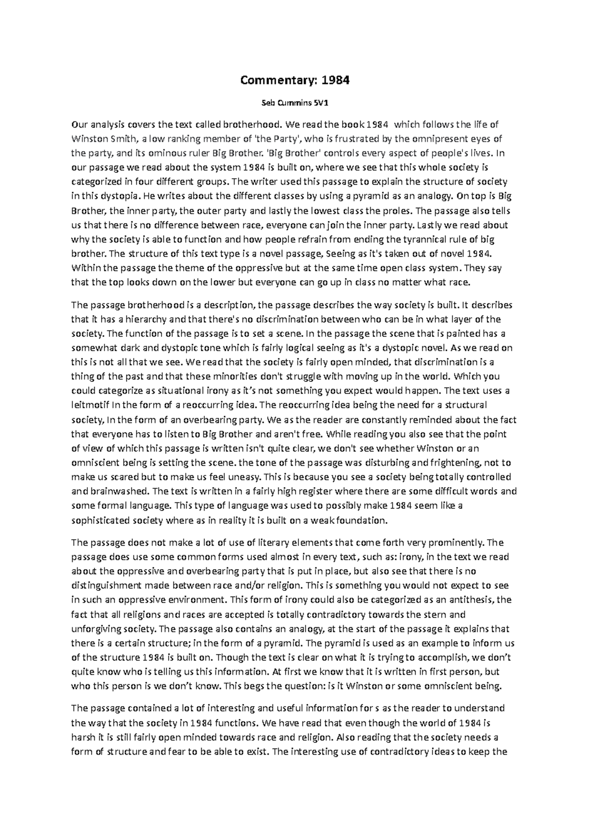 1984 Commentary Analysis: Examining Brotherhood & Society Structure ...