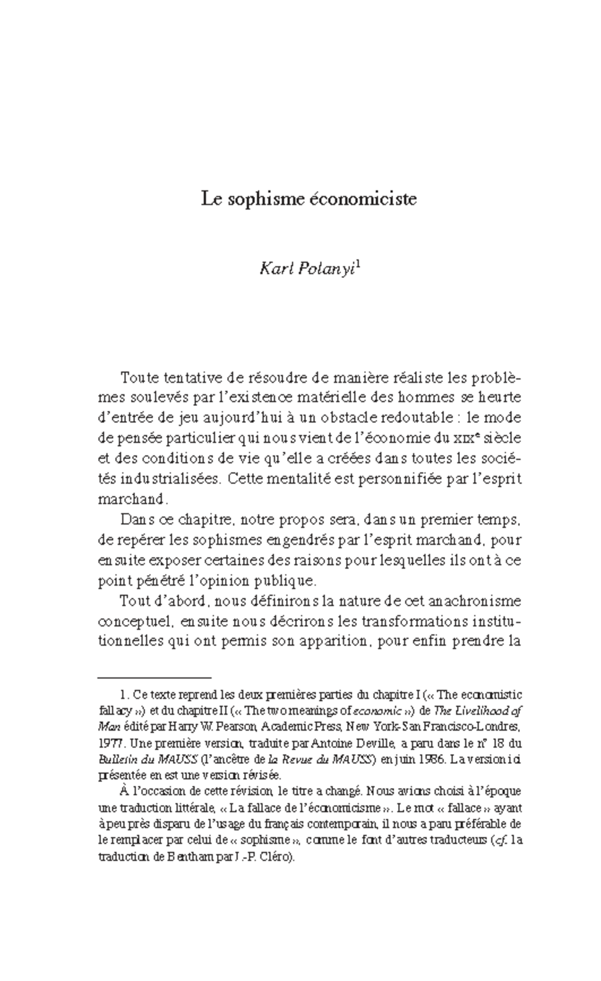Le sophisme économiciste selon Karl Polanyi - Analyse et Réflexions ...