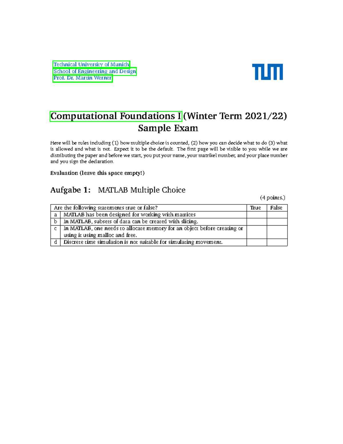 Computational Foundations I (WiSe) Sample Exam Guide - Studocu