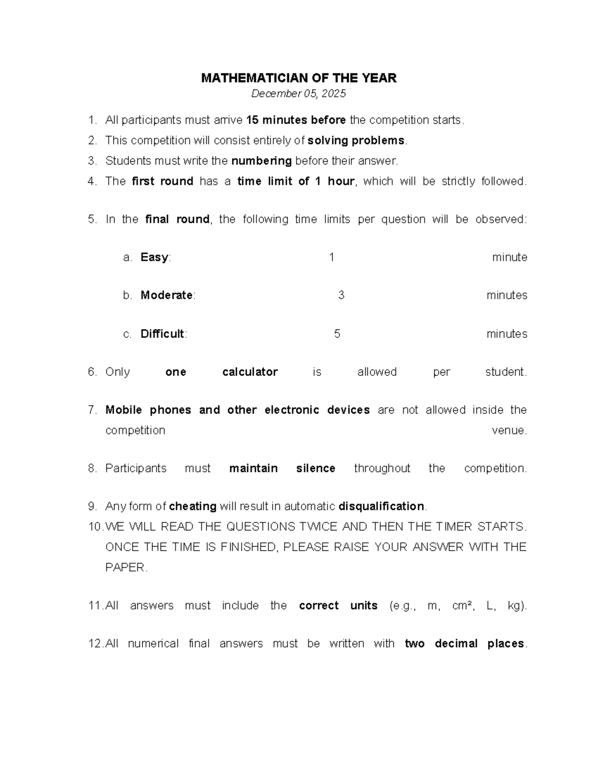 MATHEMATICIAN OF THE YEAR 2025: Competition Guidelines - Studocu