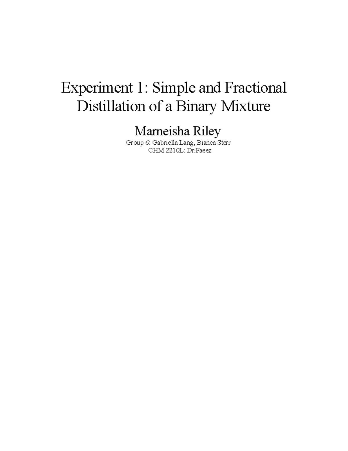 Experiment 1 Simple And Fractional Distillation Of A Binary Mixture Experiment 1 Simple And