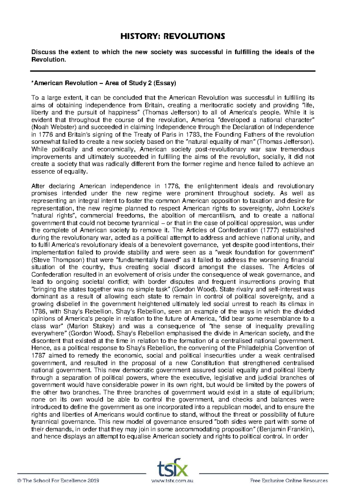Revolution Area of Study 2: Successes and Failures of the New Society ...
