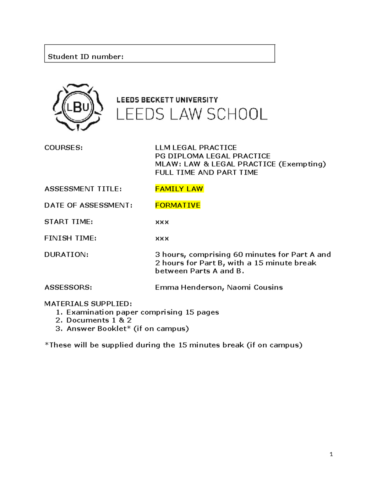 Formative Assessment: Family Law LLM LPC 2026 - Studocu