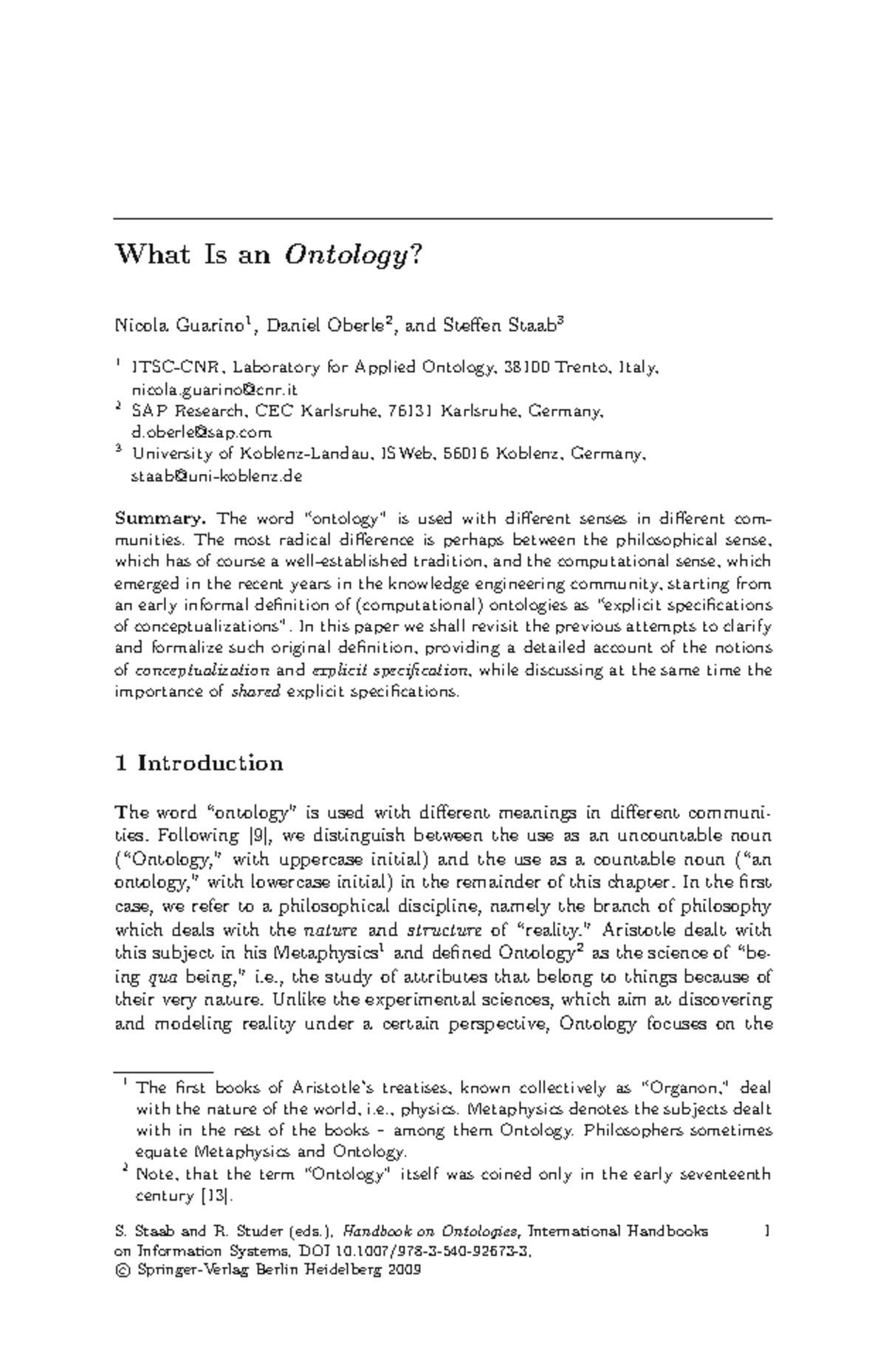 Abc - fasgsa - W hat I s an Ontology? Nicola Guarino 1 , Daniel Oberle ...