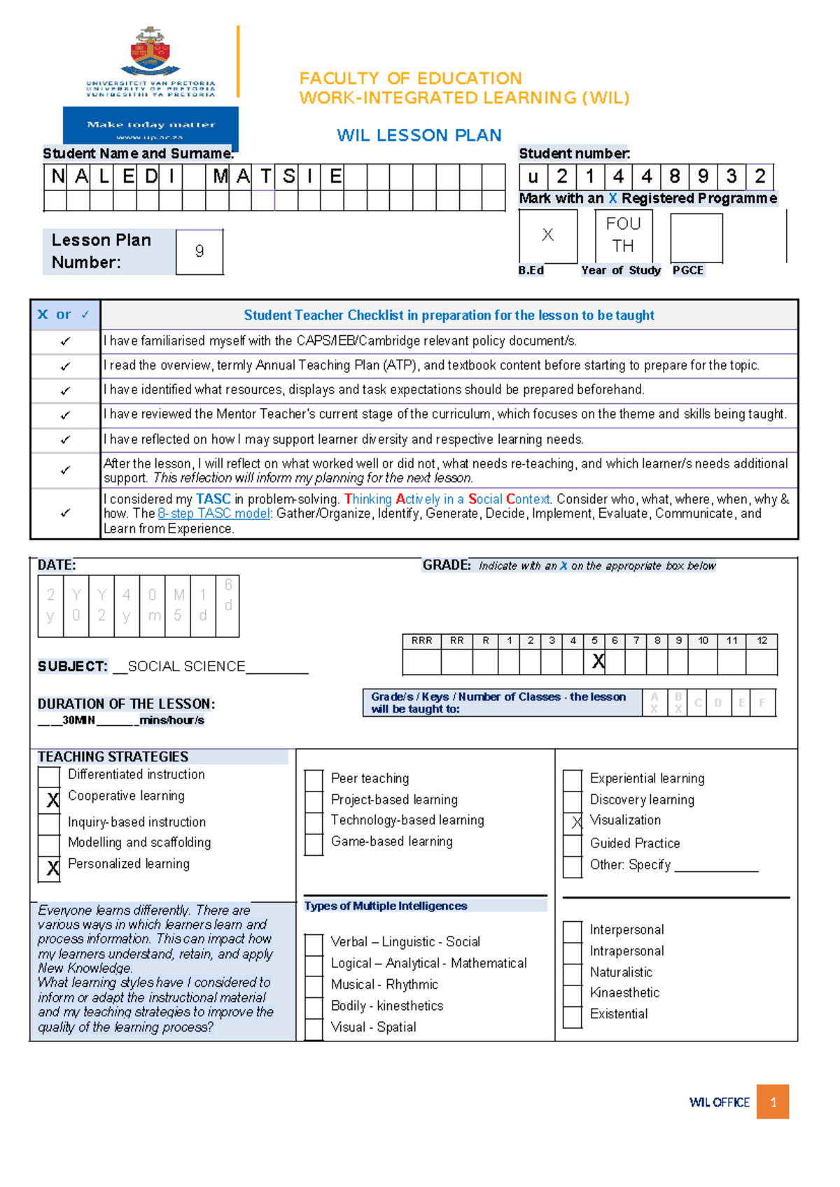 WIL Student Teacher Fill-IN Lesson Plan Template UP (1) (2) (3 ...