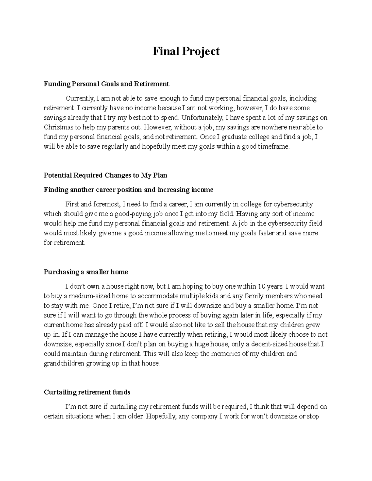 Fin 250 Final Project - Final Project Funding Personal Goals and ...