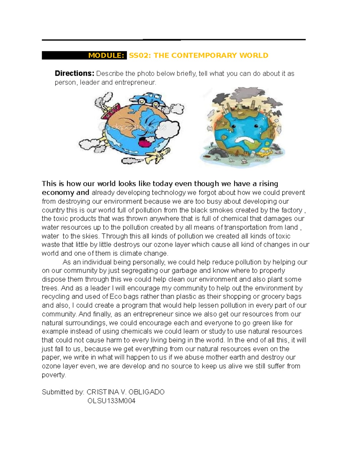 Activity Reflection on Environmental Issues - OLSS02 - Studocu