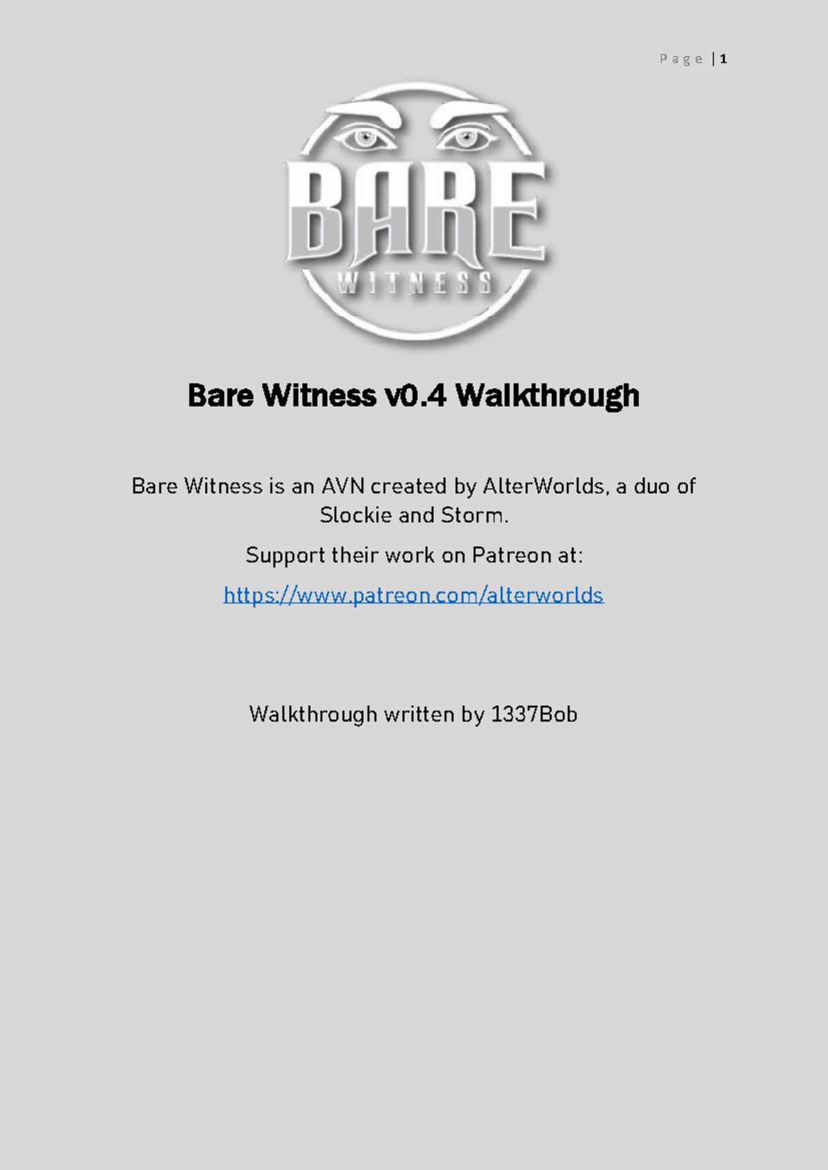 Bare Witness v0.4 Walkthrough - Choices and Consequences Guide - Studocu